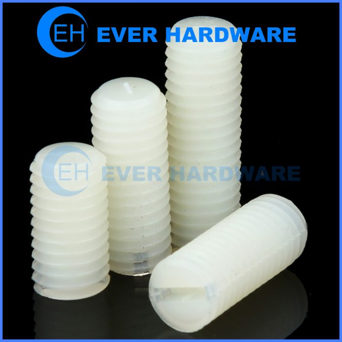 M5 Nylon Slotted Set Screws Grub Rod Stud Flat Point Metric Off-White